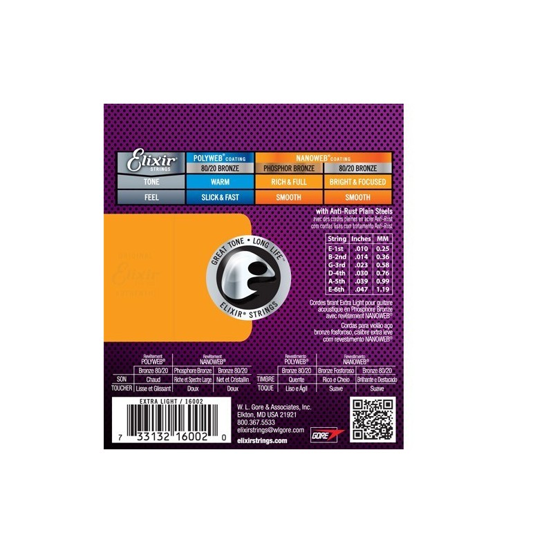 Elixir Acoustic Nanoweb Phosphore Bronze 16002 extra light | Cordes ...