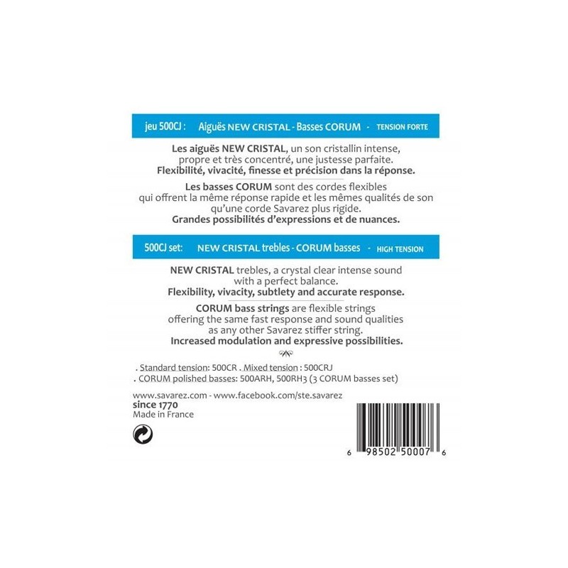 Savarez New Cristal Corum 500CJ tension forte | Cordes guitare classique